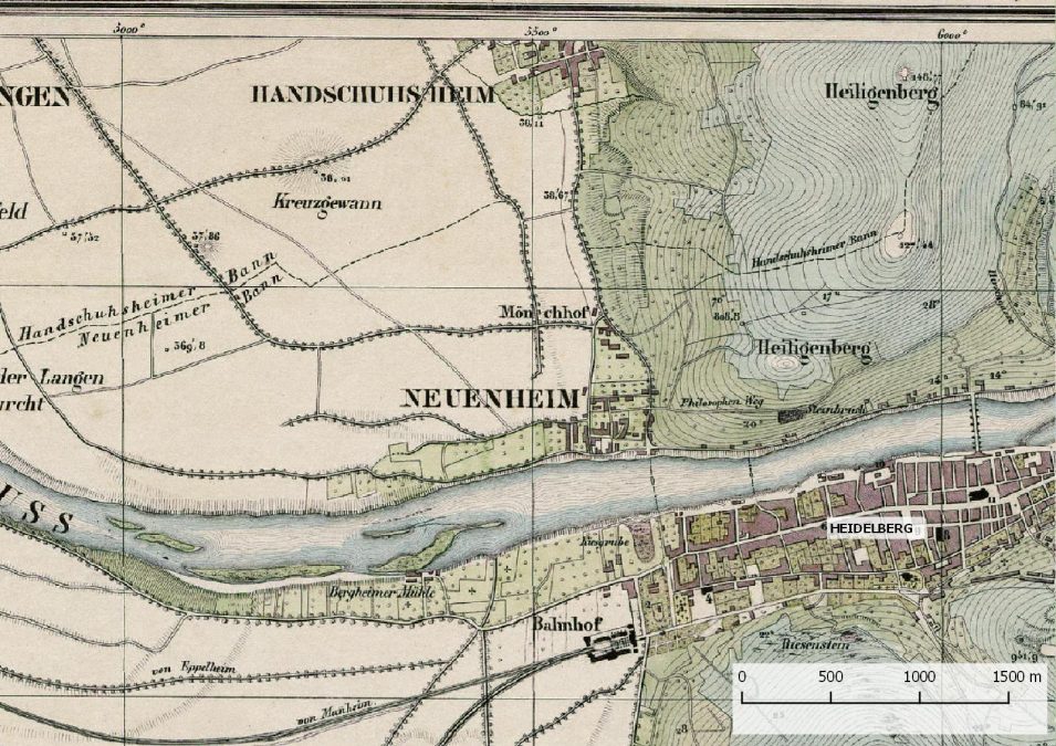 Historische Karten Heidelbergs aus 1528 und aus dem 19. Jh.